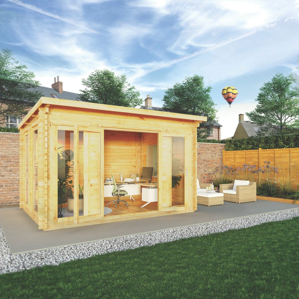 Mercia Studio 12' 6" x 9' (Nominal) Pent Timber Log Cabin - Screwfix