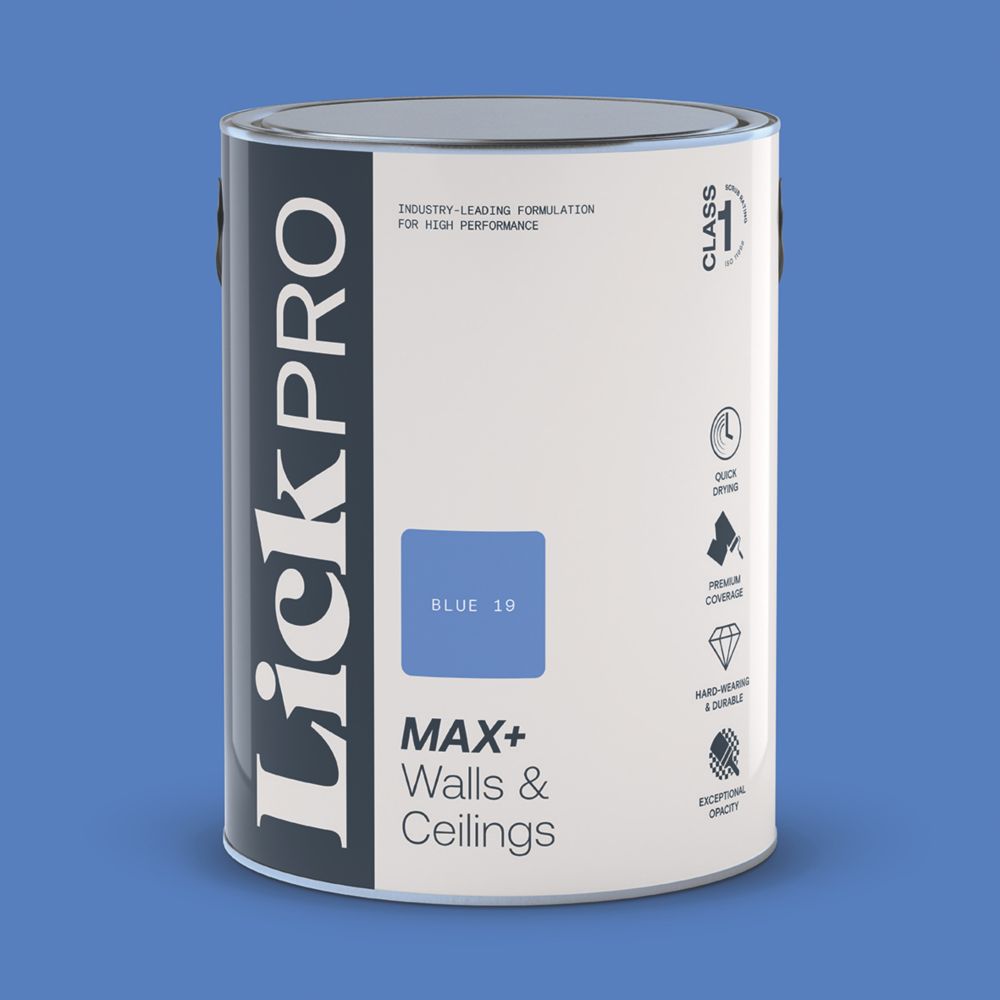 LickPro Max+ 5Ltr Blue 19 Matt Emulsion Paint - Screwfix