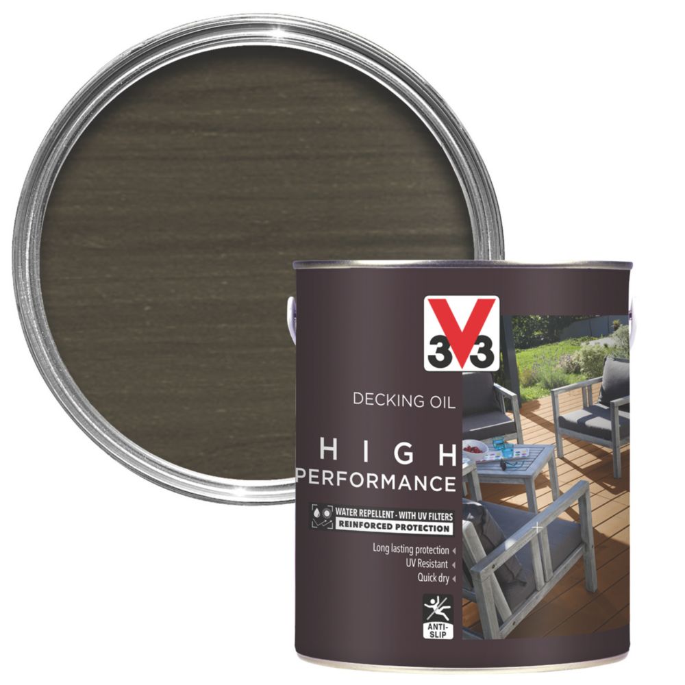 V33 High Performance 2.5Ltr Grey Anti Slip Decking Oil - Screwfix