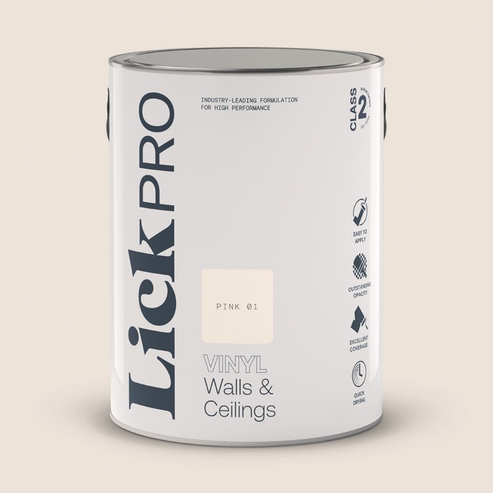 LickPro 5.0Ltr Pink 01 Vinyl Matt Emulsion Paint - Screwfix