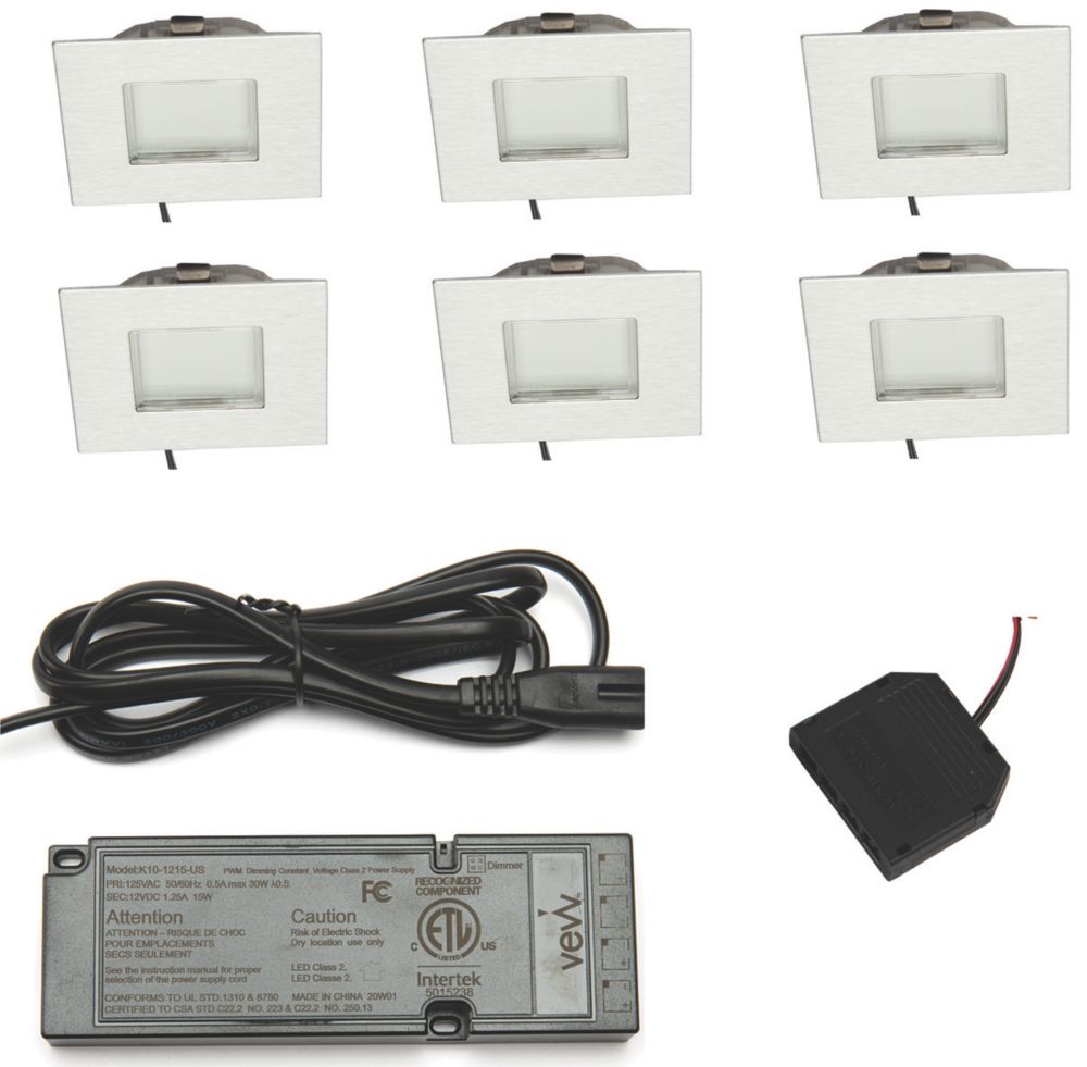 VEW Strata Recessed Square LED Kitchen Plinth Lights Steel 0.18W 15lm 6 ...
