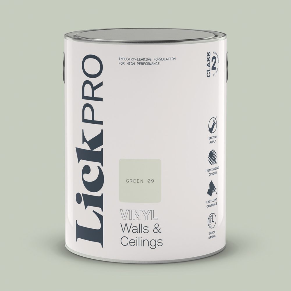 LickPro 5Ltr Green 09 Vinyl Matt Emulsion Paint - Screwfix