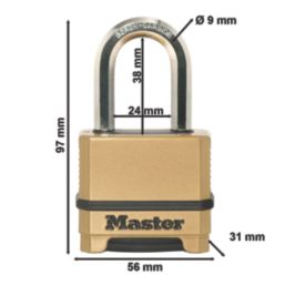 Master Lock Excell Weatherproof Combination Padlock Brass 56mm - Screwfix