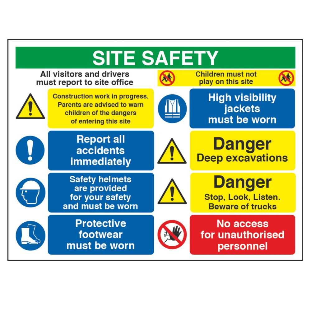 Essentials "All Visitors & Drivers" Sign 600mm x 800mm - Screwfix