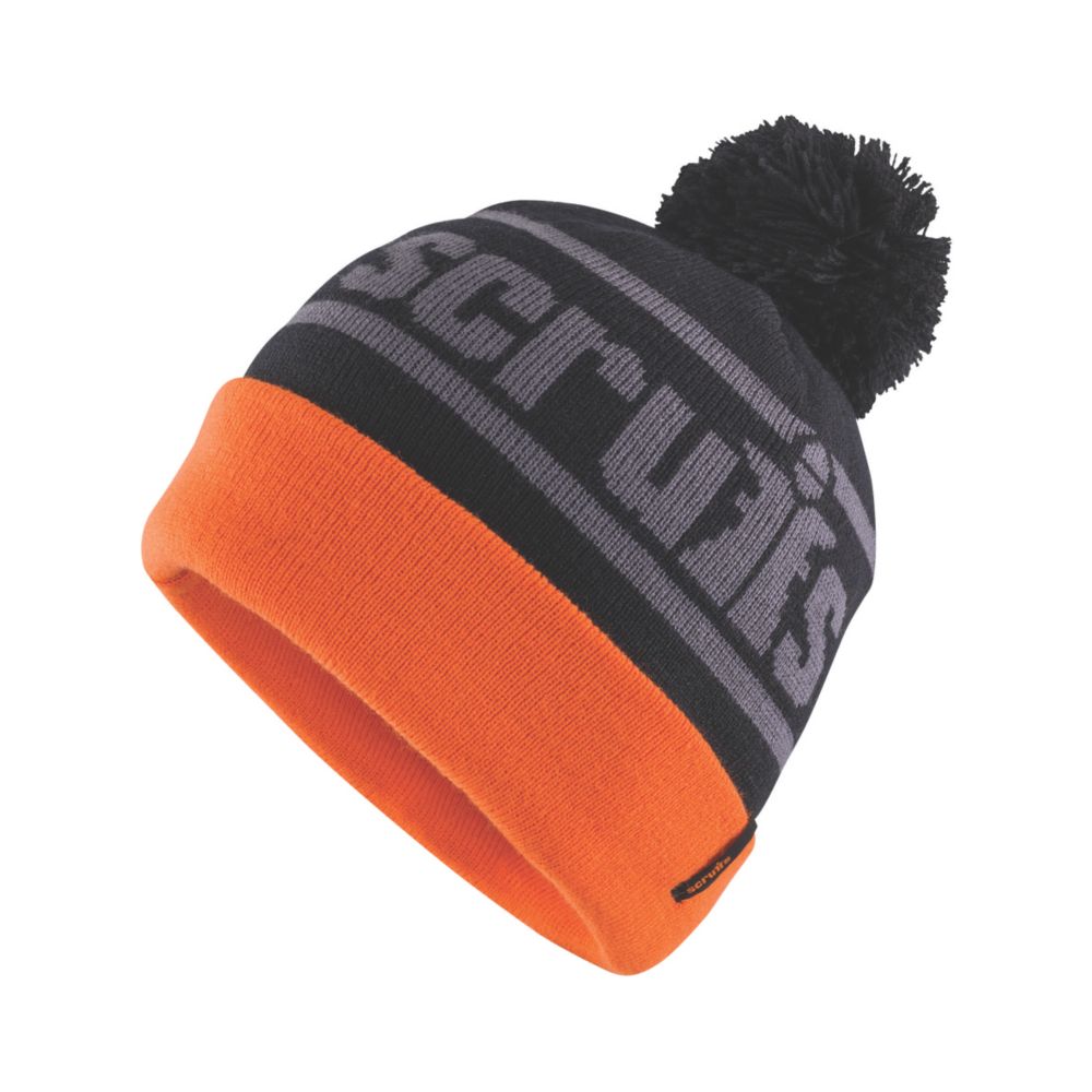 Scruffs Trade Bobble Hat Black/Orange - Screwfix