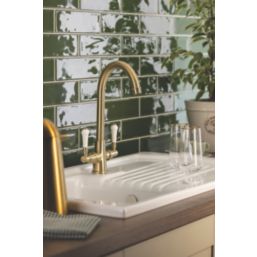 Streame by Abode Keswick Swan Neck Dual-Lever Mono Mixer Brushed Brass ...