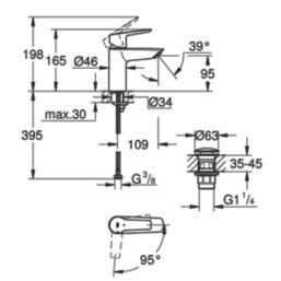 Grohe QuickFix Start Matt Black 165mm Standard Lever Mono Basin Mixer ...