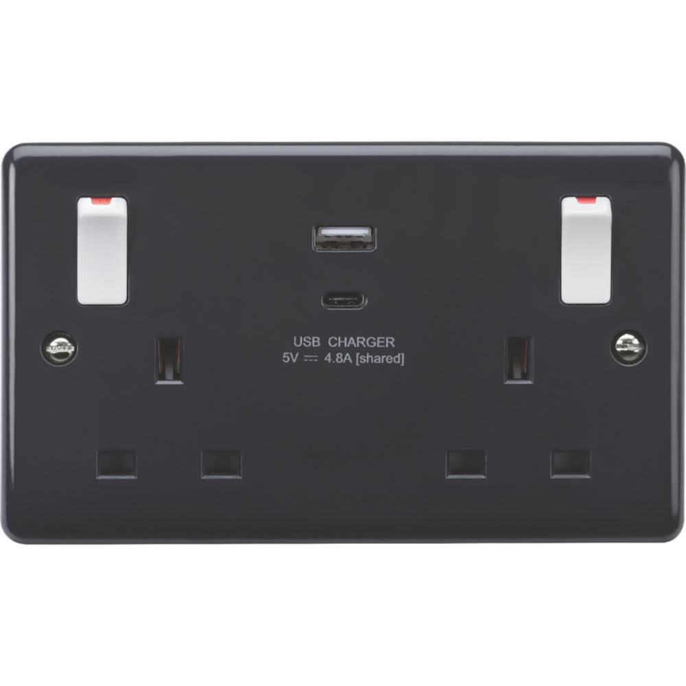 Knightsbridge Part M 13A 2-Gang SP Switched Socket + 4.8A 24W 2-Outlet ...