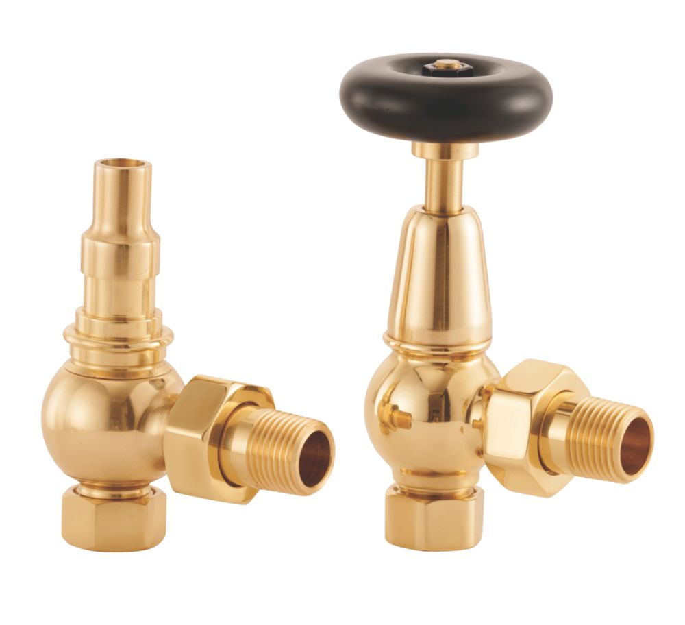 Arroll UK-20 15mm x 1/2" Brass Angled & L/S Traditional Manual Radiator ...