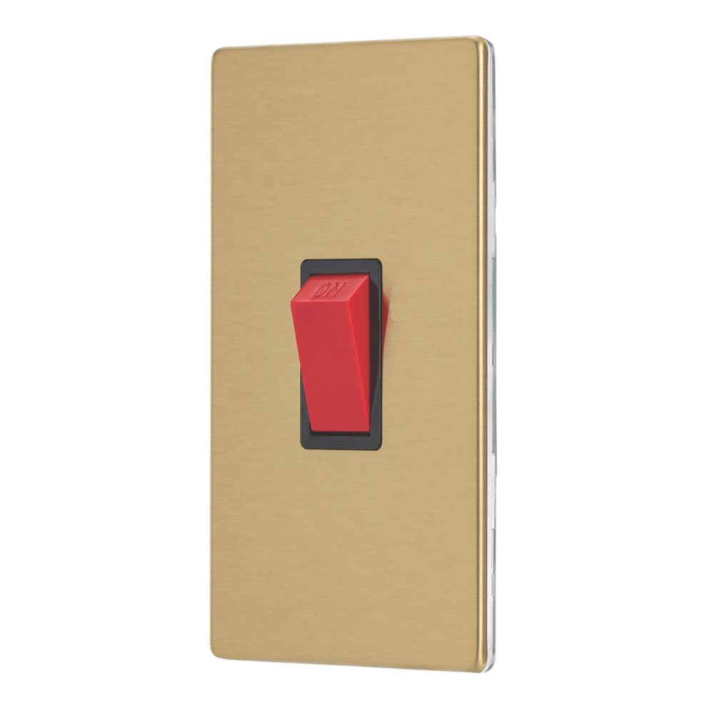 Contactum Lyric 45A 1-Gang DP Control Switch Brushed Brass with Black ...