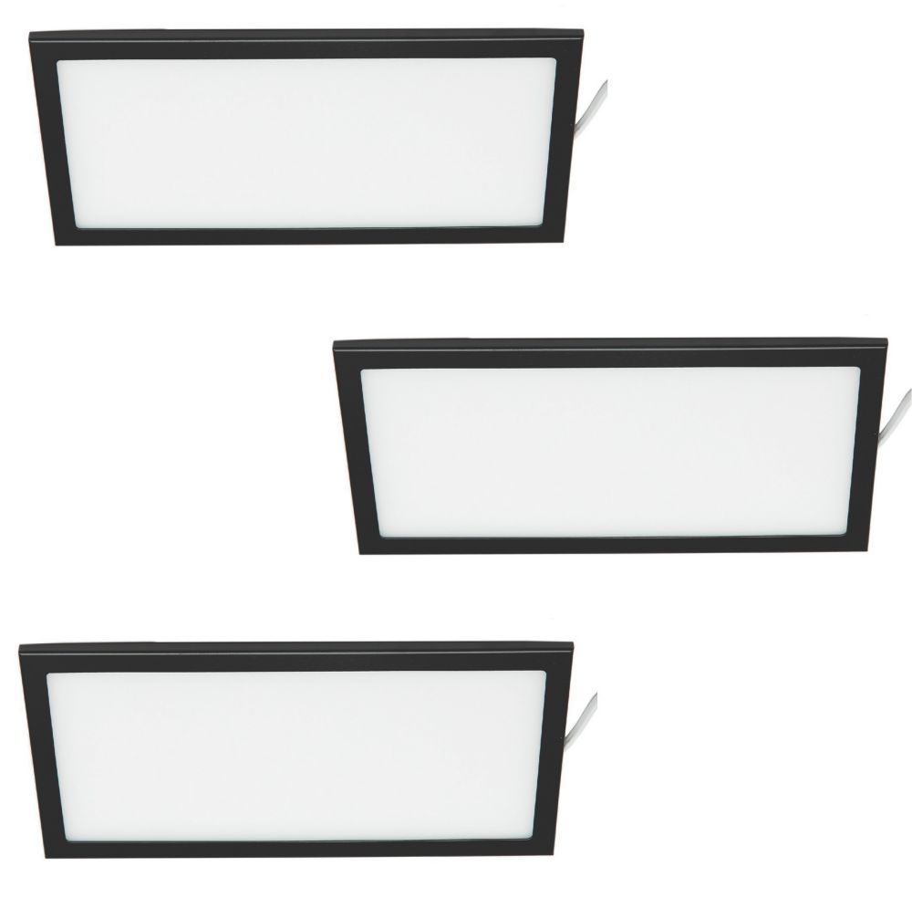 VEW Slim Rectangular LED Cabinet Lights Black 6W 300lm 3 Pack - Screwfix