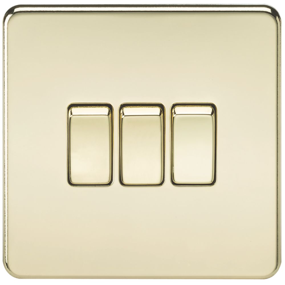 Knightsbridge 10AX 3-Gang 2-Way Light Switch Polished Brass - Screwfix