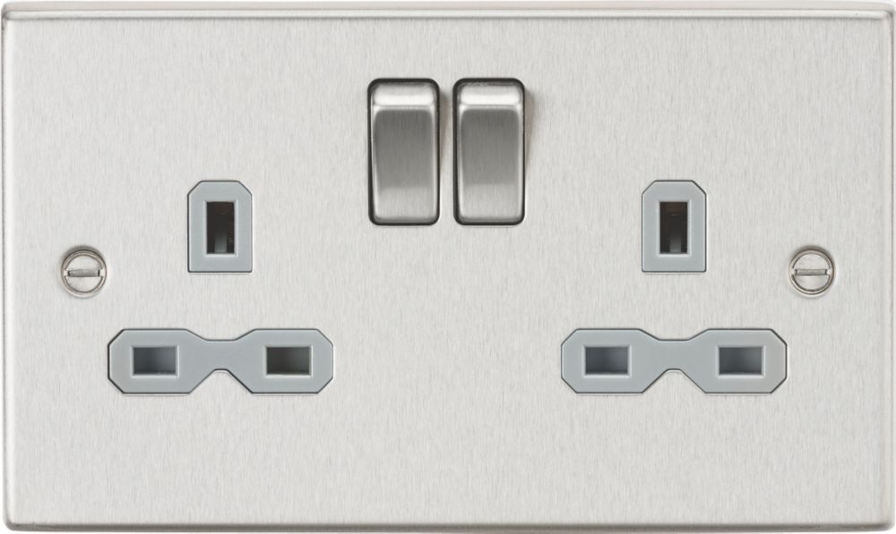 Knightsbridge 13A 2-Gang DP Switched Double Socket Brushed Chrome with ...
