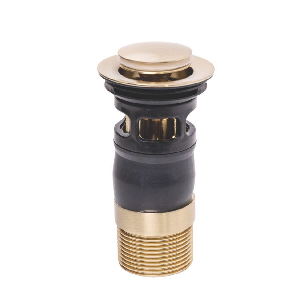 Top-Fix Slotted Push Button Basin Waste Brushed Brass 60mm - Screwfix