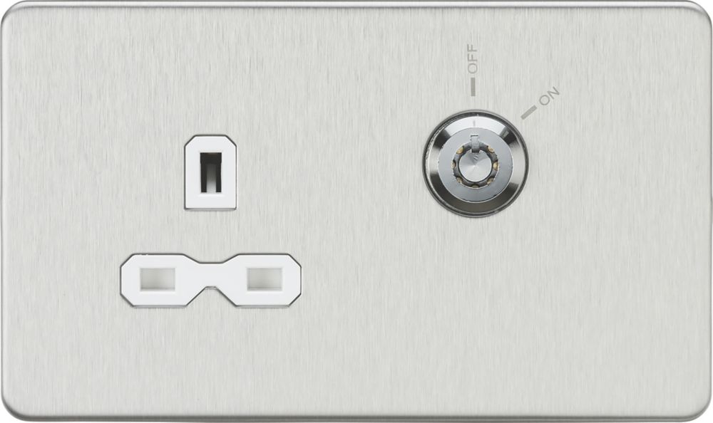 Knightsbridge 13A Key Switch 1-Gang DP Switched Socket Brushed Chrome ...