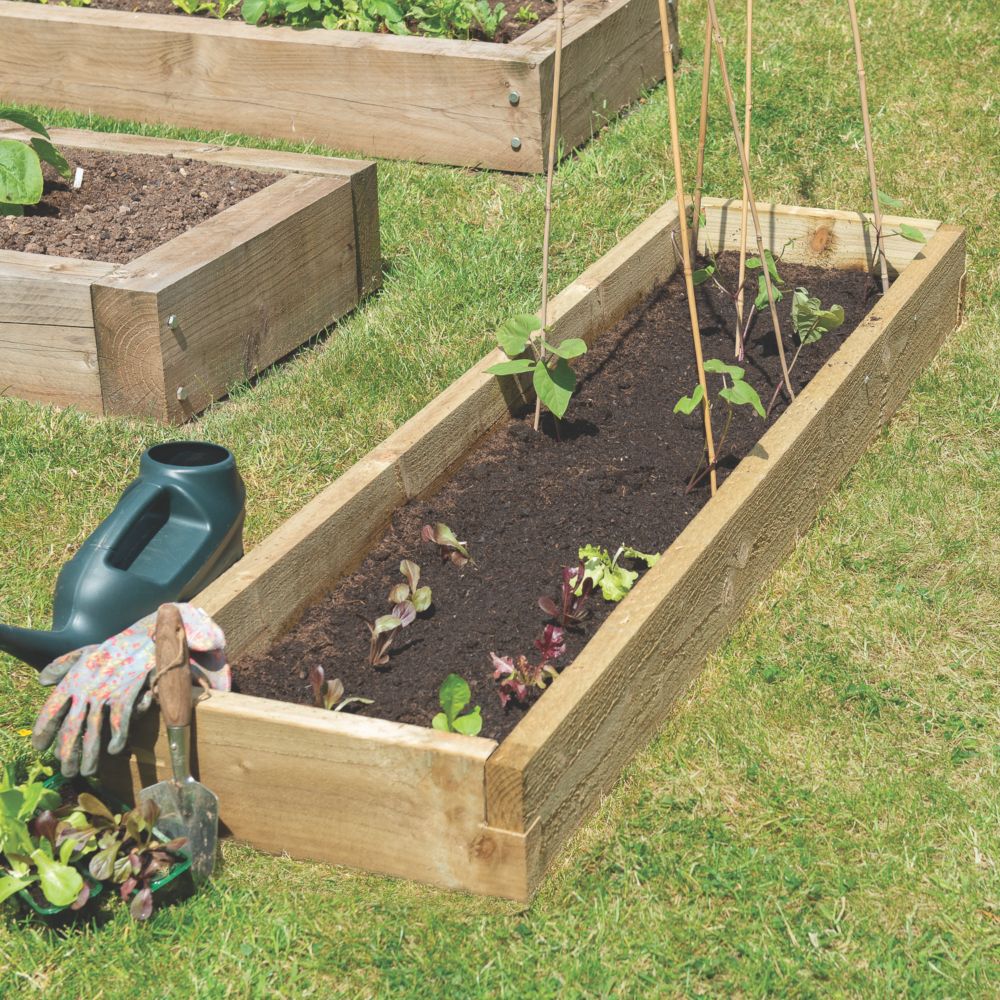 Forest Rectangular Raised Bed Natural Timber 1800mm x 450mm x 140mm ...