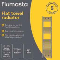 Flomasta 1800mm x 400mm 1858BTU Chrome Flat Towel Radiator - Screwfix
