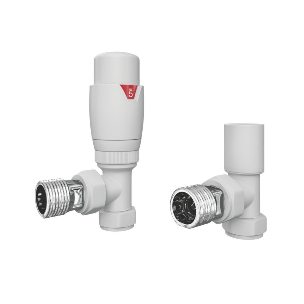 ETAL Danva 15mm x 1/2" Matt White Angled Modern Thermostatic Radiator ...