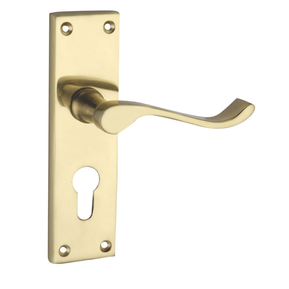Smith & Locke Fire Rated Euro Lock Door Handles Pair Polished Brass ...
