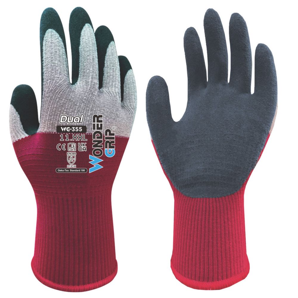 Wonder Grip WG-355 Dual General Handling Gloves Maroon/Grey 2X Large ...