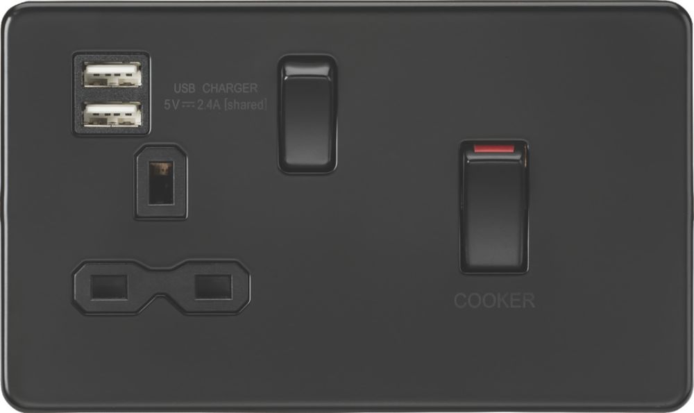 Knightsbridge 45A 1-Gang DP Cooker Switch & 13A DP Switched Socket + 2 ... Knightsbridge 45A 1-Gang DP Cooker Switch & 13A DP Switched Socket + 2 ...
