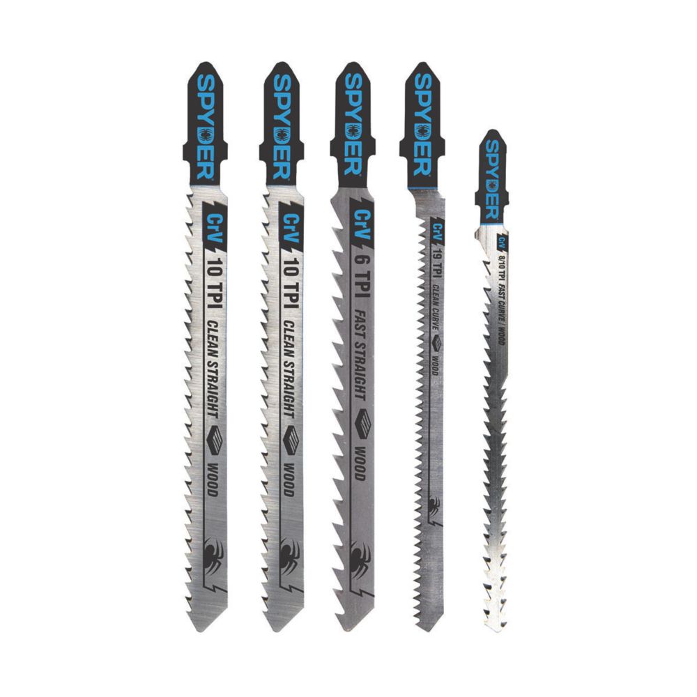 Spyder Wood T-Shank Jigsaw Blades 5 Piece Set - Screwfix