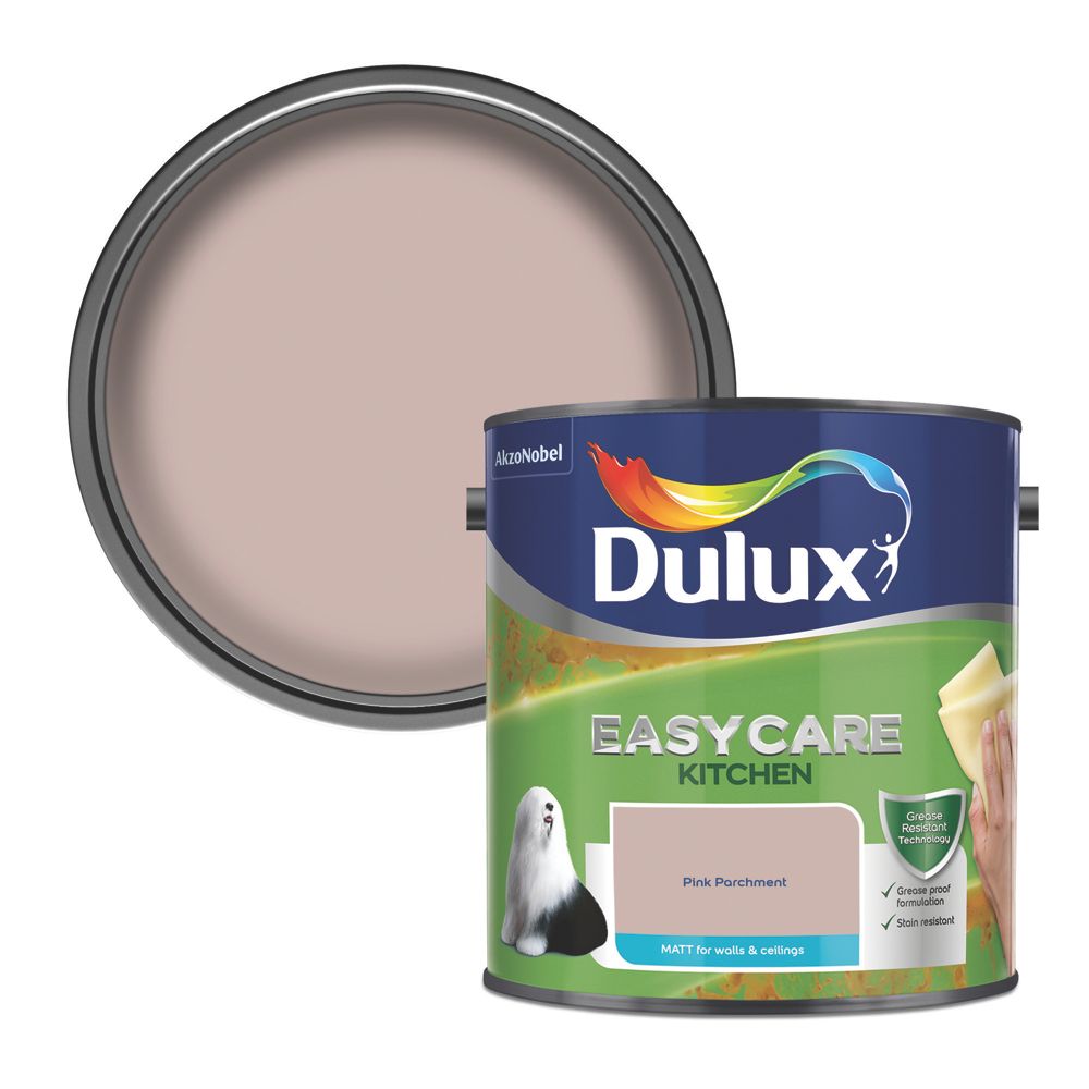 Dulux Easycare 2.5Ltr Pink Parchment Matt Emulsion Kitchen Paint - Screwfix