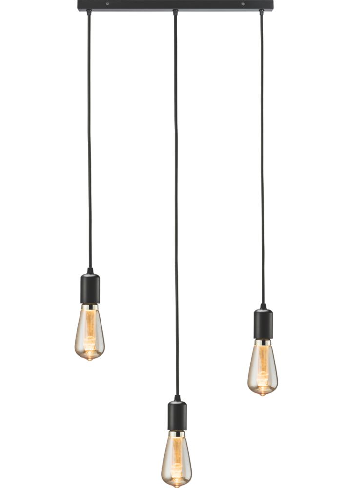 Knightsbridge Contemporary Style 3-Light Bar Pendant Matt Black - Screwfix