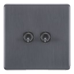 LAP 20A 16AX 2-Gang 2-Way Toggle Switch Slate Grey - Screwfix