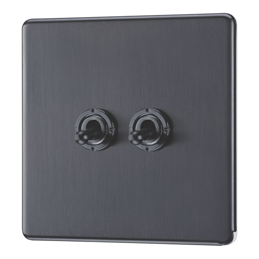 LAP 20A 16AX 2-Gang 2-Way Toggle Switch Slate Grey - Screwfix