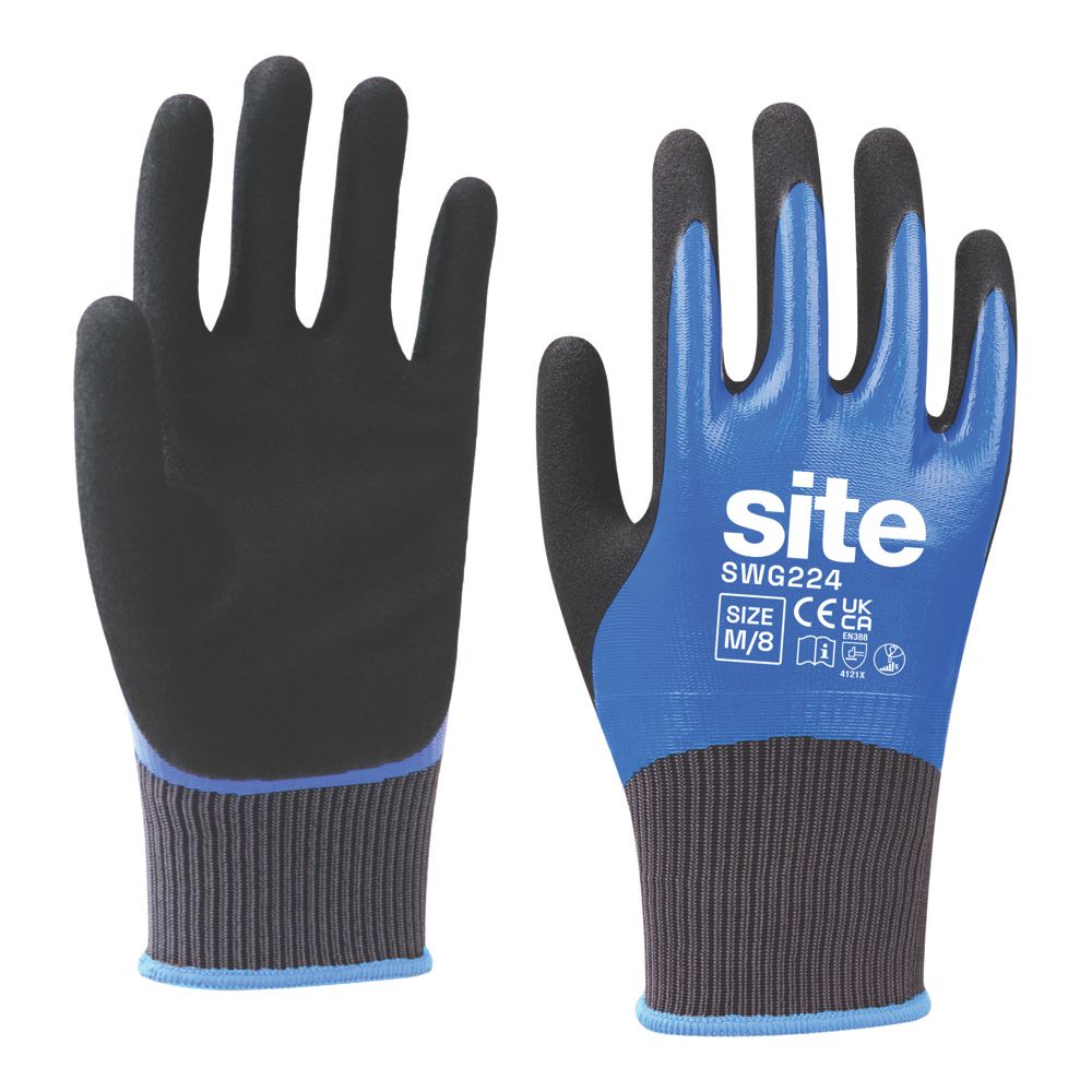 Site Grip Gloves Blue / Black Small - Screwfix