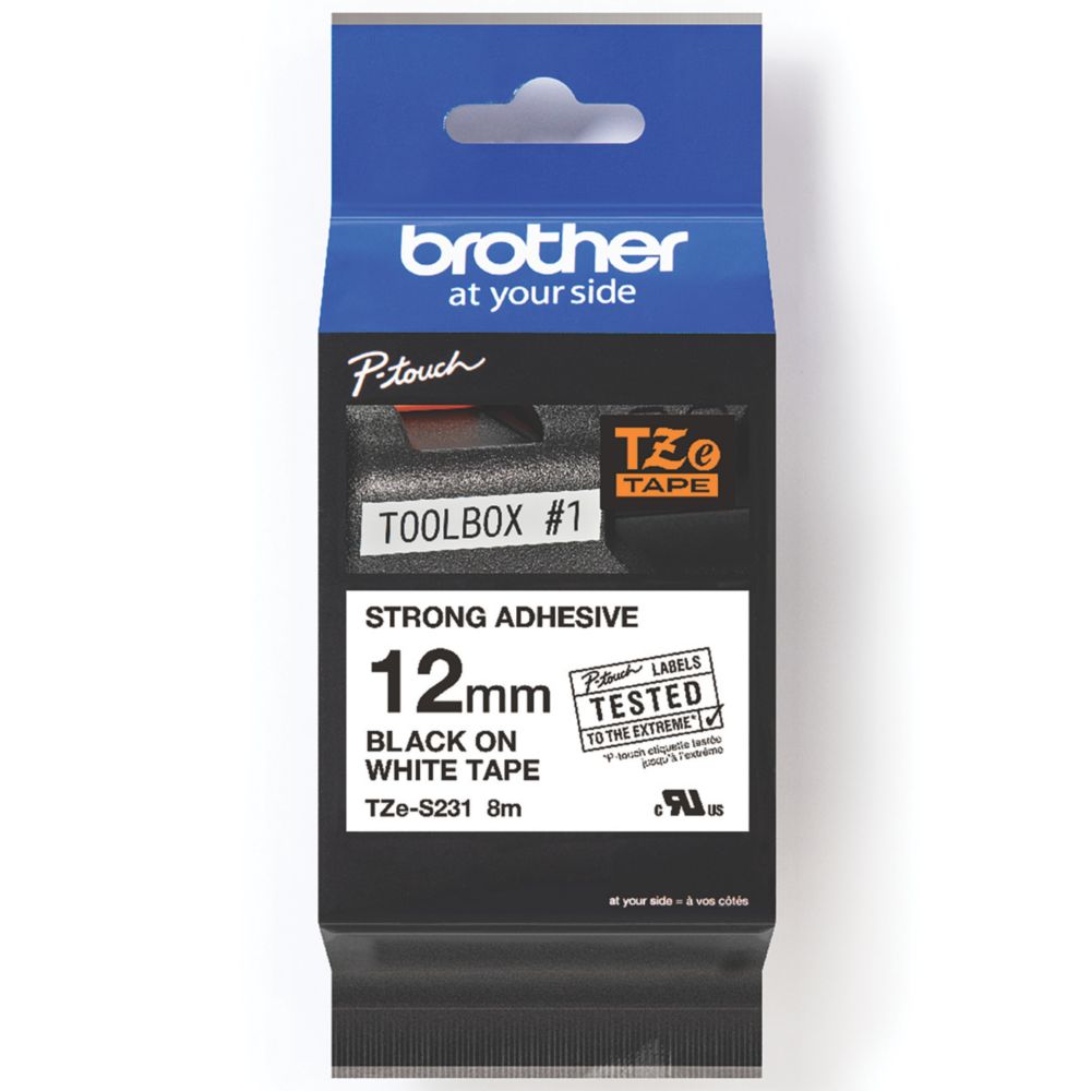 Brother TZES231 Strong Adhesive Labelling Tape 12mm x 8m - Screwfix
