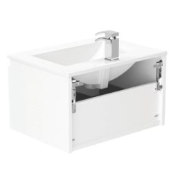 Newland Single Drawer Wall-Mounted Vanity Unit with Basin Gloss White ...