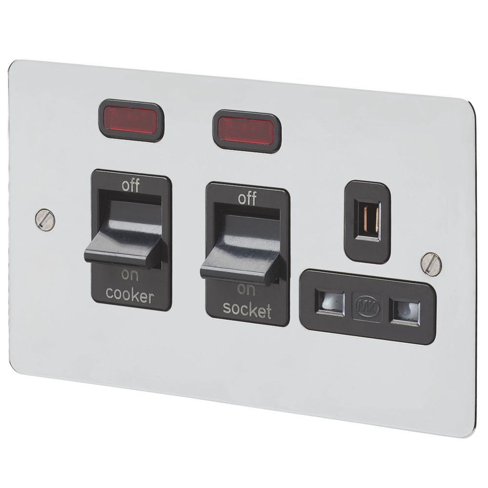 MK Edge 45A 2-Gang DP Cooker Switch & 13A DP Switched Socket Polished ...