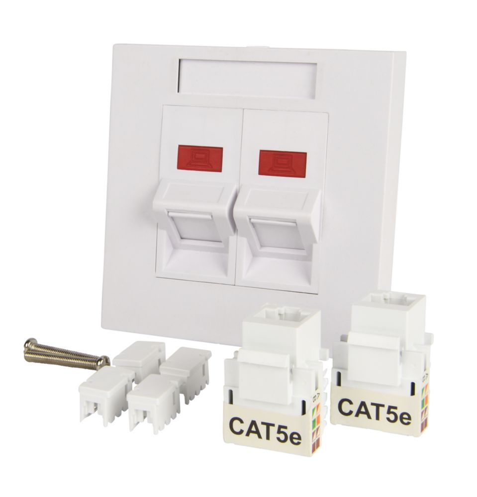 Labgear 1-Gang Double RJ45 Ethernet Socket White with Colour-Matched ...