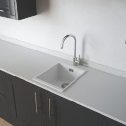 Carysil EN340-WH 1 Bowl Granite Composite Kitchen Sink White 370mm x ...