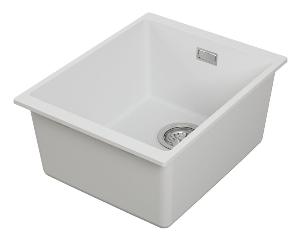 Carysil EN340-WH 1 Bowl Granite Composite Kitchen Sink White 370mm x ...