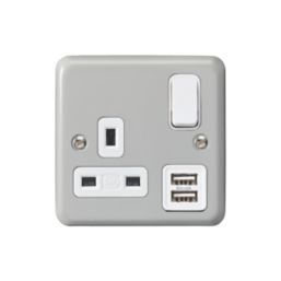 MK Contoura 13A 1-Gang DP Switched Socket + 2A 10.5W 2-Outlet Type A ...
