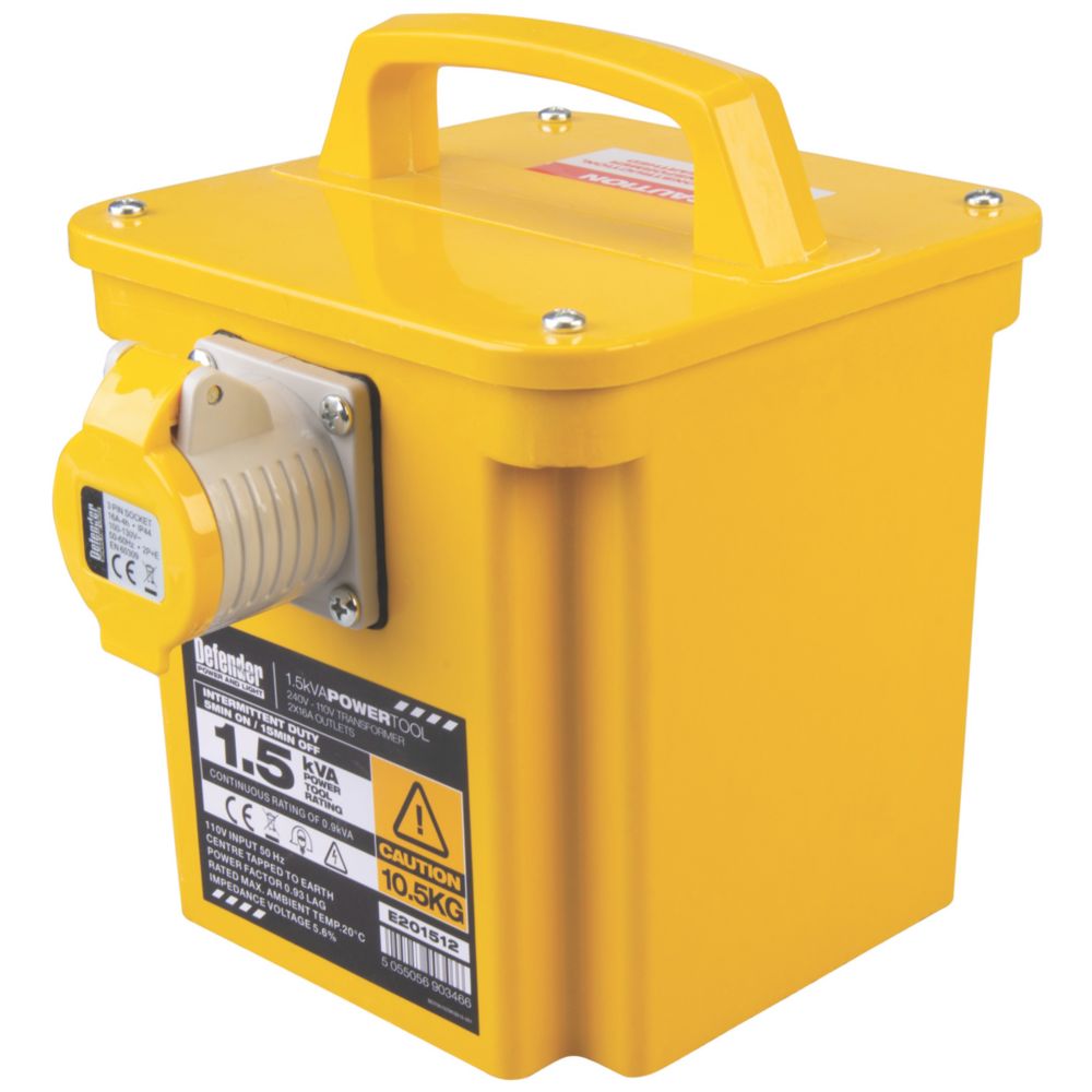 Defender 1.5kVA Intermittent Step-Down Transformer 230V/110V Yellow ...