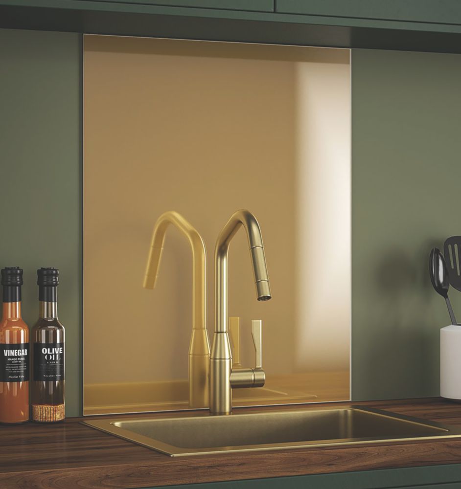 Splashback Brass Self-Adhesive Glass Kitchen Splashback 600mm x 750mm x ...