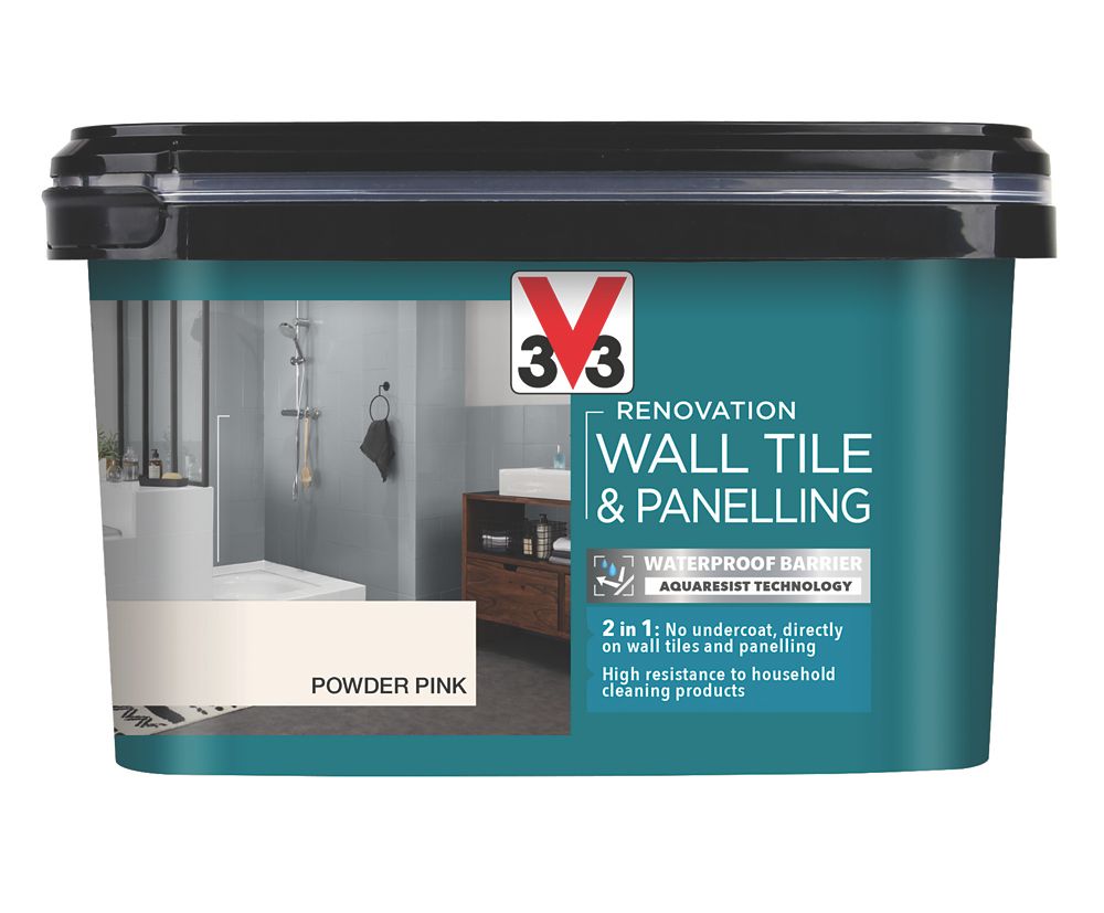 V33 2Ltr Powder Pink Satin Tile Paint - Screwfix