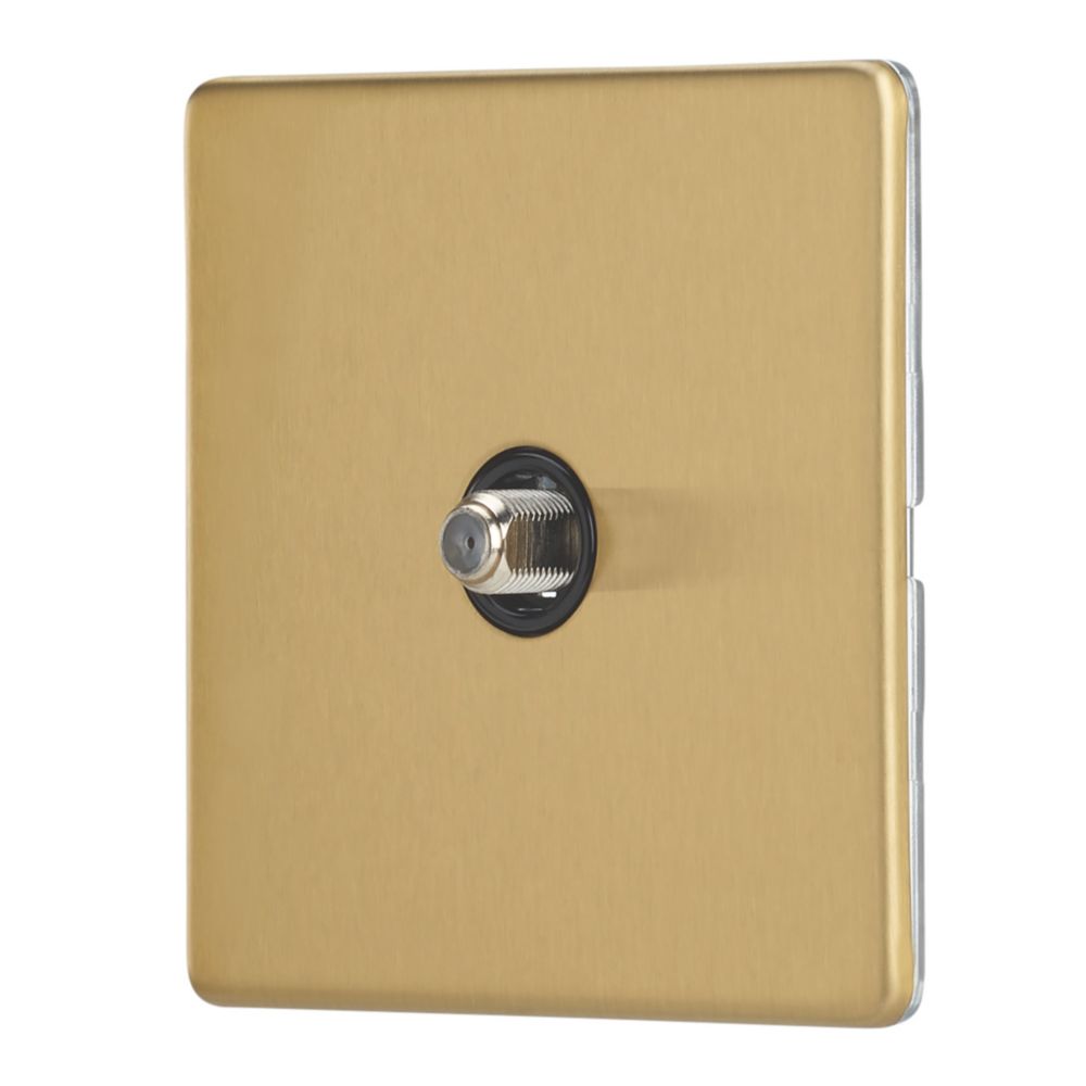 Contactum Lyric 1-Gang F-Type Satellite Socket Brushed Brass with Black ...