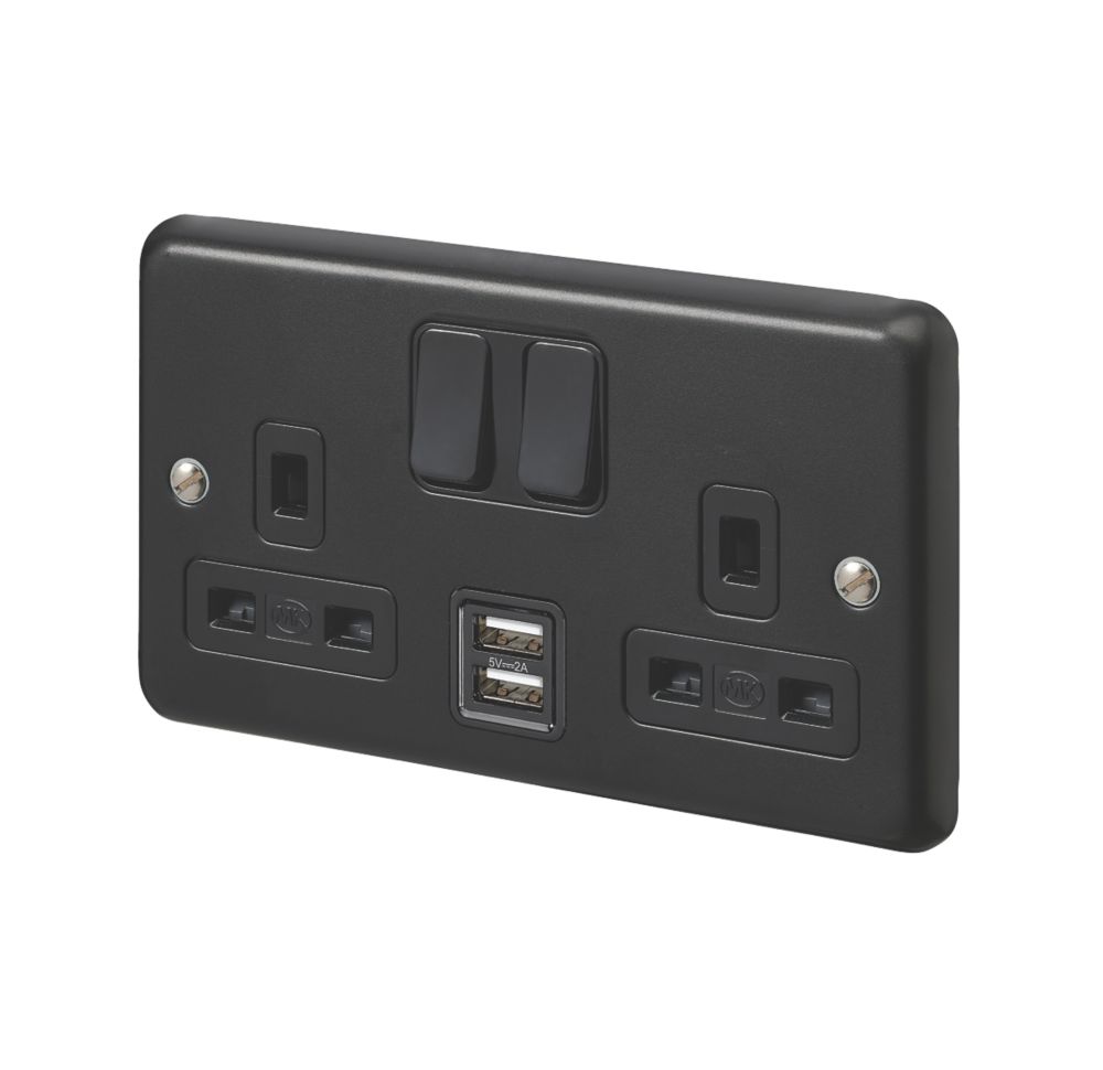 MK Contoura 13A 2-Gang DP Switched Socket + 2A 10.5W 2-Outlet Type A ...