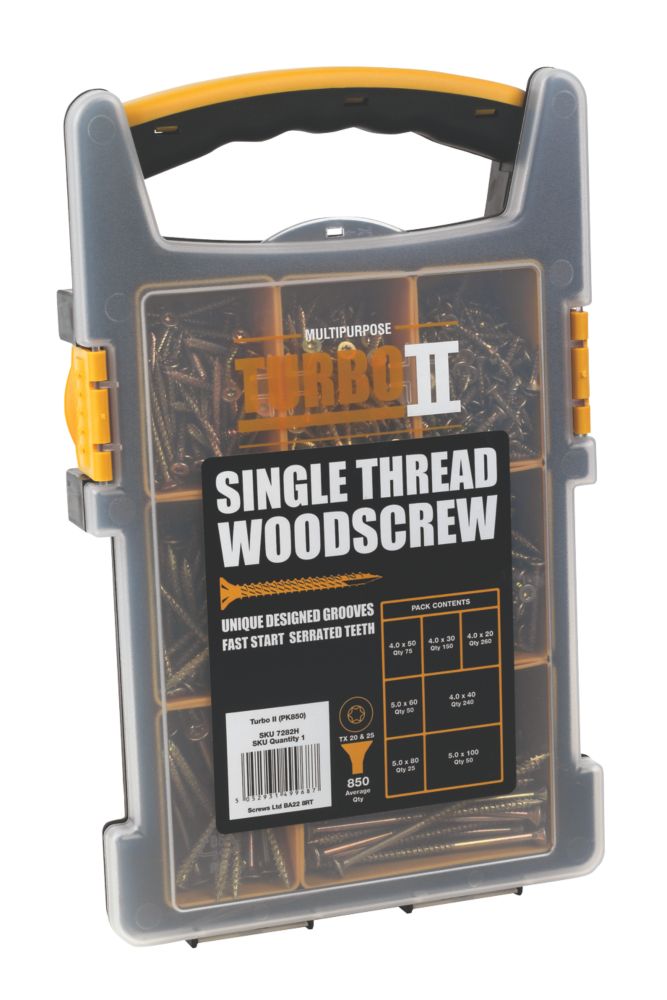 Turbo II TX Double-Countersunk Multipurpose Screws Grab Pack 850 Pcs ...