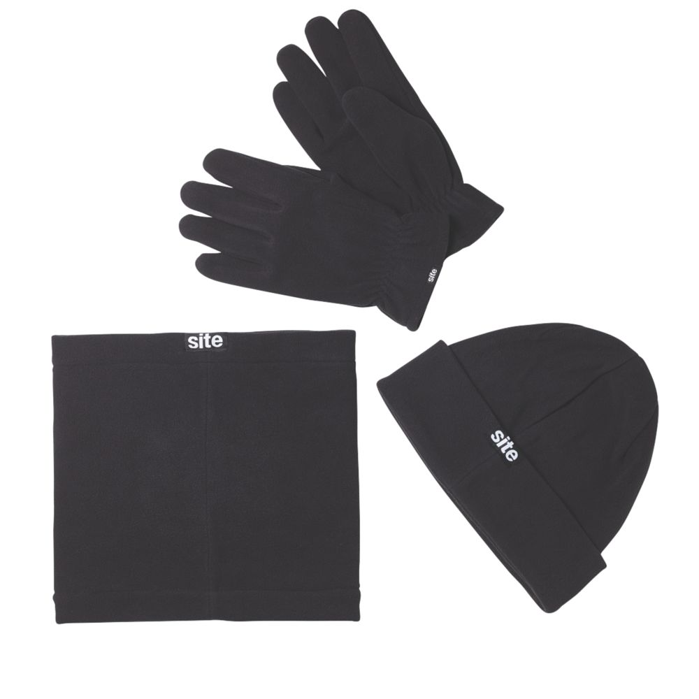 Site Polar Fleece Accessory Pack Black 3 Pieces - Screwfix
