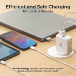 Masterplug 3-Outlet Type A & C Plug-In USB Charger 3.35A - Screwfix