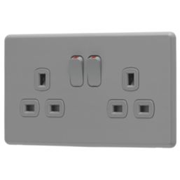 Arlec 13A 2-Gang SP Switched Socket Grey with Colour-Matched Inserts ...