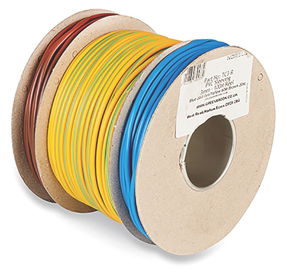 Greenbrook Brown, Blue & Green/Yellow Sleeving 3mm x 100m - Screwfix