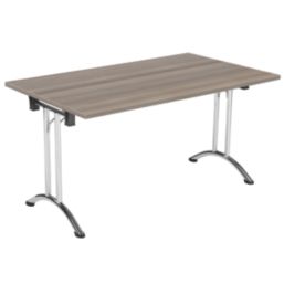 TC Group One Union Rectangular Folding Table Grey Oak/Chrome 1400mm x ...