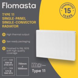 Flomasta 700mm x 1000mm 3700BTU White Type 11 Convector Radiator - Screwfix